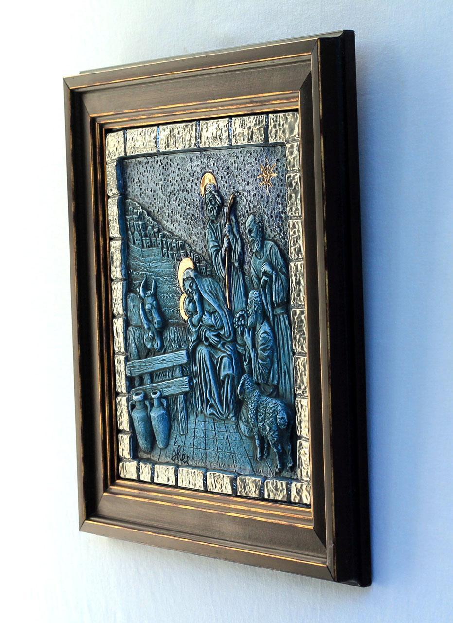 Nativity Scene - Ceramic Relief in a Frame - Platinum & 24K gold ...